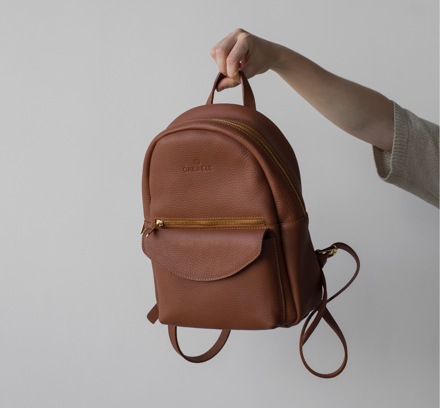 Leather Backpack, multiple pockets and zipper by OAK & ELK